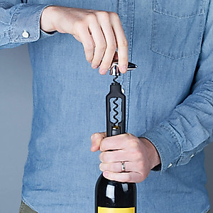 True Twister Self Pulling Compact Corkscrew Wine Bottle Opener - Ergonomic Easy-turn Key Bar Accessory, 6 Inches, Black