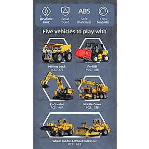 CaDA Construction Vehicle Building Toys - 372Pcs Mining Truck Building Bricks Kit for Age 8-12 Boys Kids Birthday Gifts, STEM Engineering Car Building Blocks Set Model