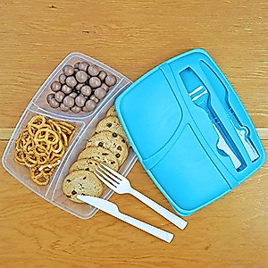 Travel Food Carrying Set w/ Fork and Knife - Southern Homewares - 3 Sections for Leftovers, Salad, and Other Food