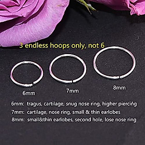 Small Sterling Silver Hoop Earring Set for Cartilage Helix Tragus Nose Septum, Tiny Huggie Hoop Piercing Jewelry, 6mm 7mm 8mm