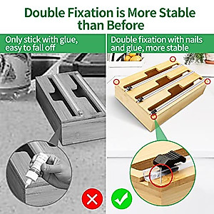 BGFOX 3 in 1 Plastic Wrap Organizer with Cutter and Labels, Natural Bamboo 12" Roll Aluminum Foil and Wax Paper Dispenser for Kitchen Storage Organization Holder