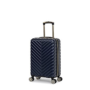 Kenneth Cole Reaction "Madison Square" Women's Luggage Lightweight Hardside Chevron Expandable 8-Wheel Spinner Carry On Suitcase, 20-inch Carry-On, Navy With Gold Zippers