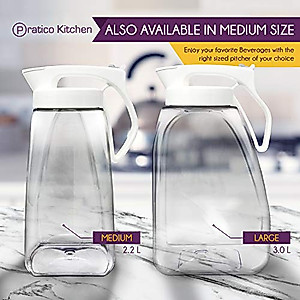 Pratico Kitchen SnapPour Water, Juice, and Beverage Pitcher, Made in Japan, 3.2 qt, 102 oz, White