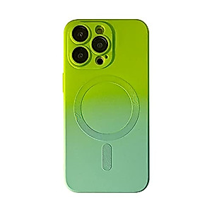 Ownest Compatible for iPhone 14 Pro Max Case with Magnetic Fitting for Magsafe Case Luxury Cute Soft Liquid Silicone Shockproof Full Camera Protector Cover Phone Case-Fluorescent Green