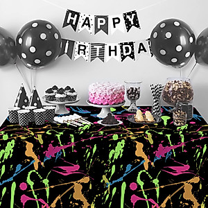 HIPVVILD Neon Party Supplies Tablecloth - Disposable Neon Glow Birthday Party Decorations Table Cover, Neon Glow Graffiti Theme Birthday Baby Shower Party Table Cloth - 4 Pack (54in x 108in)