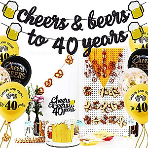 40th Birthday Decorations Party Pack - Cheers to 40 Years Themed Black and Gold Birthday Anniversary Party Supplies