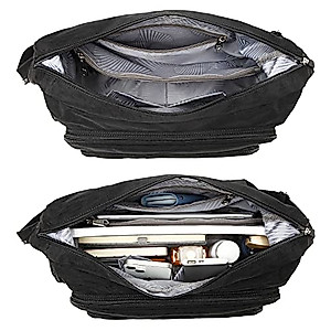 KAIERWOKE Crossbody Handbags for Women with Anti theft Casual Multi Pocket Shoulder Bag Nylon Travel Purse (LARGE-BLACK)