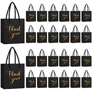 Honoson 30 Pcs Mini Gift Bag with Handle 4 x 2.75 x 4.5'' Small Thank You Paper Bag Foil Gift Bag Wedding Wrap Bag Halloween Birthday Christmas Thanksgiving Party Favor Bag(Black/Gold)