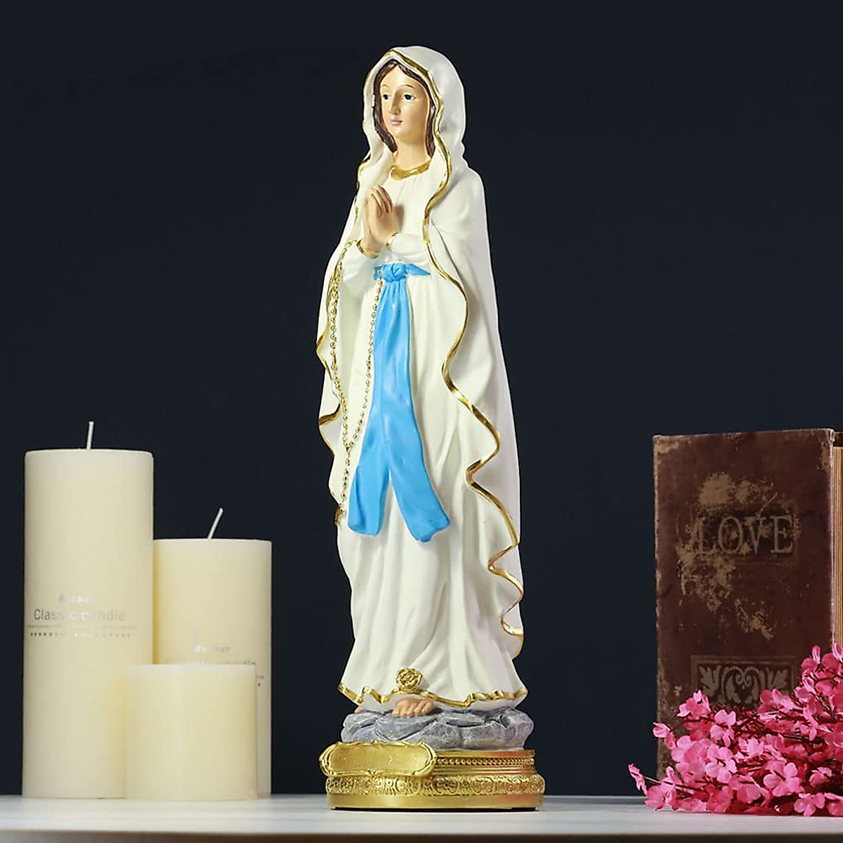 Lourdes Virgin Mary Statue, 12 Inch Catholic Blessed Virgin Mother Mary Statues, Catholic Gift Resin Virgin Mary Figurines, Suitable for Religious and Home Decor, Filling Indoor Space (12 Inch)