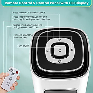 Tangkula 48" Tower Fan with Remote Control, Quiet Bladeless Household Fan w/ 3 Speeds, 3 Modes, 15H Timer & LED Display, 90° Oscillating Floor Standing Fan, Portable Circulating Fan for Home Office (White)