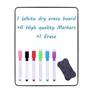 White Board Dry Erase - 14" X 11"，Dry Erase Board，Small White Board with 6 Markers（Double Sided Whiteboard）