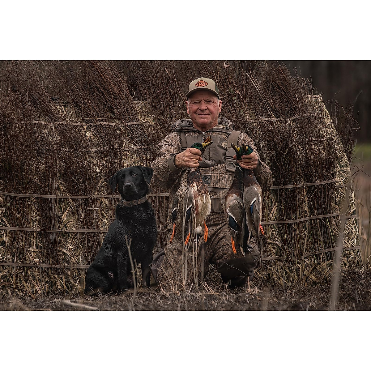 Avian-X A-Frame Lightweight Durable Collapsible Hunting Ground Blind with Grass Straps & Pockets, 4 Adjustable Gun Clips & Carry Straps - 4 Hunters Concealment - Mossy Oak Shadow Grass Blades Shell