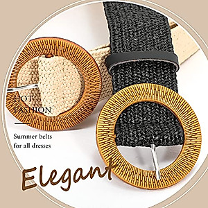 VONMELLI 4 Pack Straw Woven Elastic Stretch Waist Belt Fashion Boho Dress Braided Belts for Women M