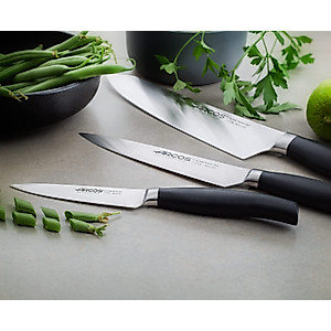 ARCOS Forged Kitchen Knife Set 3 Pieces (Paring Knife + Kitchen Knife + Chef's Knife). Stainless Steel Forged Nitrum. Polypropylene POM Handle. Series Clara. Black Color