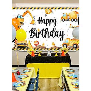Lopeastar Construction Backdrop Banner Birthday Party Supplies, Large Size 3 x 5Ft Construction Party Decorations for Boys Yellow