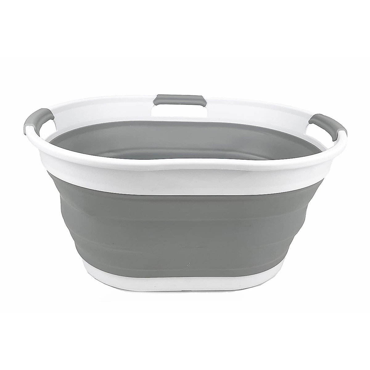 SAMMART 25L (6.6 gallon) Collapsible Plastic Laundry Basket - Foldable Pop Up Storage Container/Organizer - Portable Washing Tub - Space Saving Hamper/Basket (White/Grey)