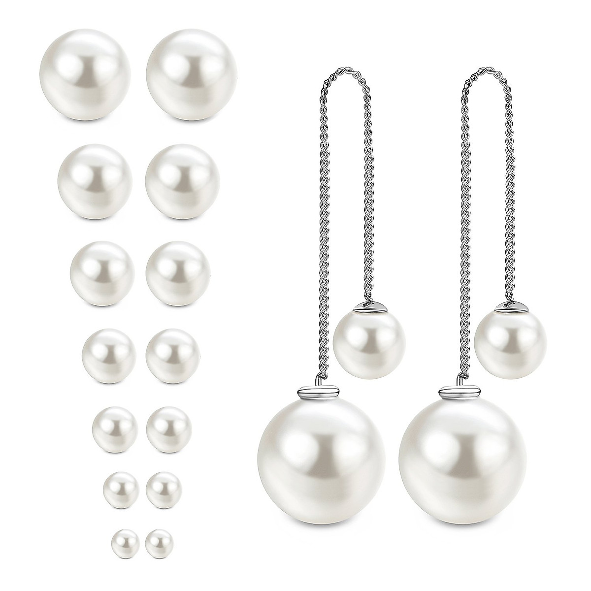 JewelrieShop Pearl Earrings Faux Pearl Stud Ball Earrings Hypoallergenic Pearl Drop Dangle for Women (7 Pairs Studs and 1 Pairs Dangle Earrings)