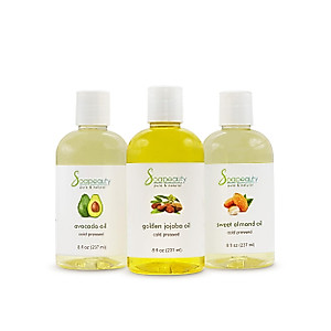 Sweet Almond Oil | Golden Jojoba Oil | Avocado Oil | Pack of 3 | Cold Pressed | Carrier for Essential Oils, Moisturizer for Skin, Face & Hair, Soap Making | 8 fl oz Each