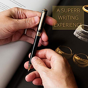 Scriveiner Black Lacquer Ballpoint Pen - Stunning Luxury Pen with 24K Gold Finish, Schmidt Black Refill, Best Ball Pen Gift Set for Men & Women, Professional Executive Office, Nice Fancy Designer Pens