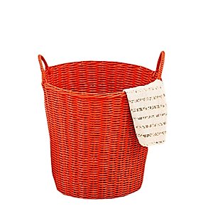 Solid Color Dirty Clothes Basket Woven Storage Baskets Plastic Rattan Toy Storage Box Woven Laundry Basket (Orange)