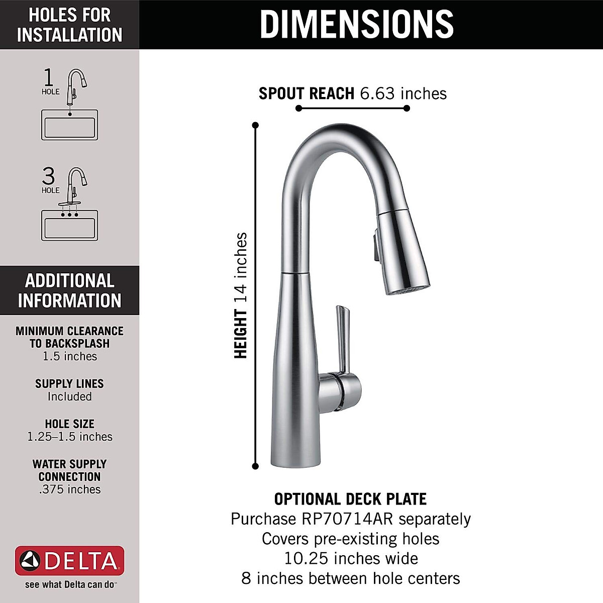 Delta Faucet Essa Bar Faucet Brushed Nickel, Bar Sink Faucet Single Hole, Wet Bar Faucets with Pull Down Sprayer, Prep Sink Faucet, Faucet for Bar Sink, Arctic Stainless 9913-AR-DST