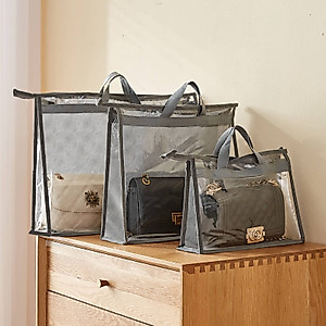 Fyoudis Transparent Handbag Dust Cover Bag Purse Storage Organizer with Zipper - Clear Dust-proof bag Purse Protector Storage Bag for Closet Shelf - 5 Sizes