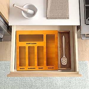 Storm Elf Ziplock Bag Storage Organizer for Kitchen Drawer Compatible with Ziploc, Solimo, Glad, Hefty for Gallon, Quart, Sandwich and Snack Variety Size Bag (1 Box 5 Slots)