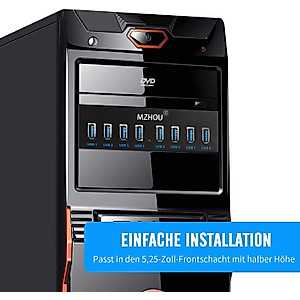 MZHOU Front Panel USB 3.0 Hub 8 Port,19 Pin to 8 Port USB 3.0 Hub for PC, USB Flash Drives, Transfer Speed up to 5 Gbps, Fits Any 5.25” Computer Case Front Bay