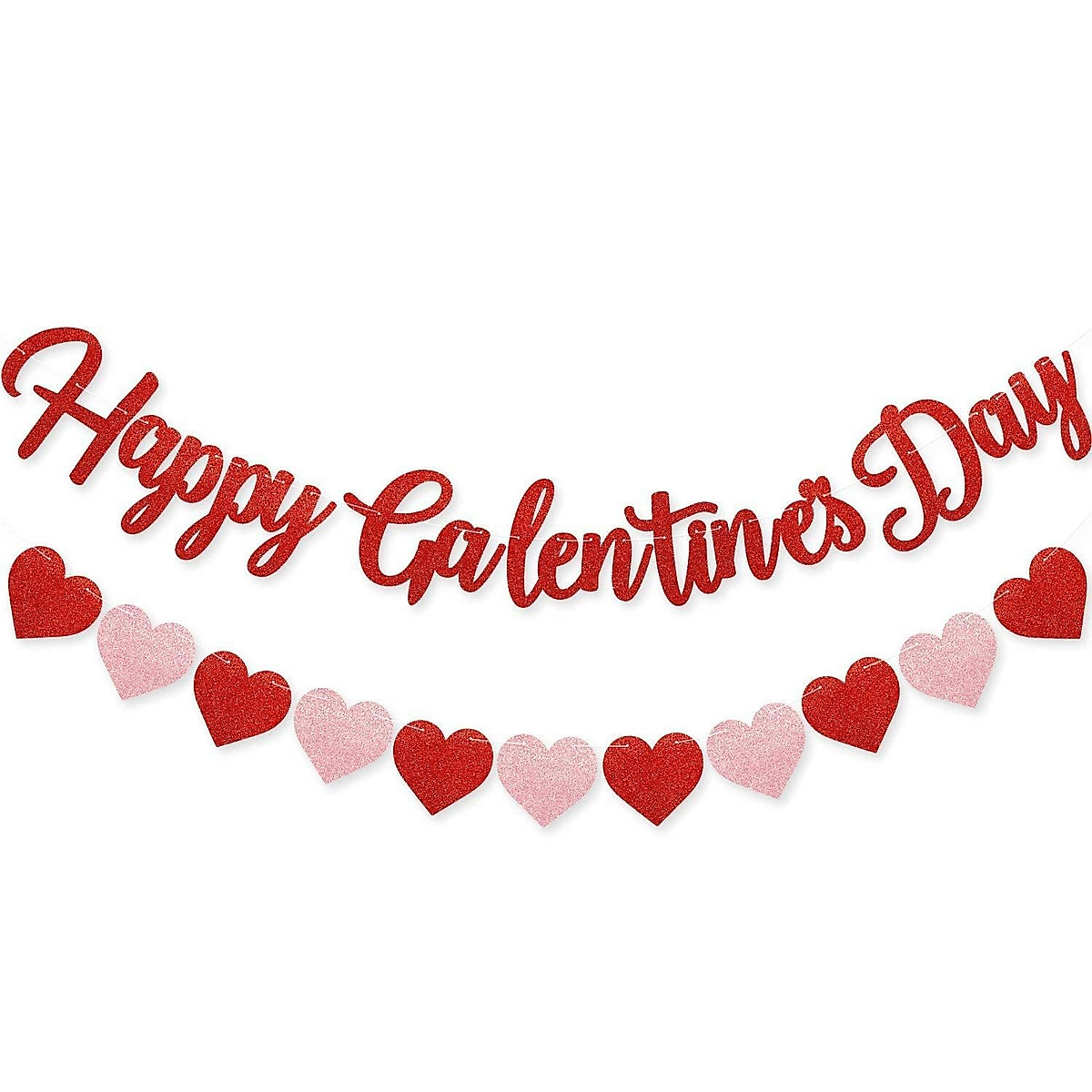 Happy Galentine's Day Banner Red Glitter Banner with Hearts Garland Valentines Decorations Girls Party Favors Ladies Celebrating Theme Breakfast Decor Galentines Photo Booth Props Valentine's Ideas Supplies