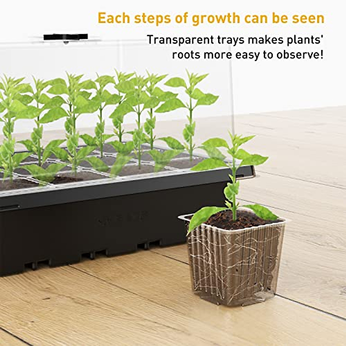 EVEAGE Seed Starter Tray-7 Packs Thicker Seed Starter Kit with 4.4" High Lid and Enlarged Independent Cells (4.5 * 4.5CM) Perfect for Replanting, Seedling Starter Trays with Humidity Vented Domes