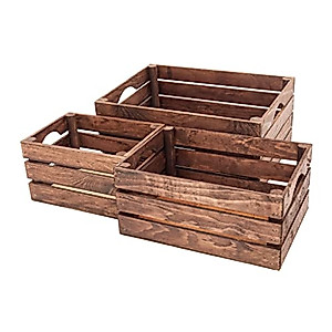 Rustic Wood Crates for vintage decorative display, Nesting Crate set for storage and farmhouse style decor, wooden boxes made from 100% Wood (Dark Brown, Nested Set of 3)