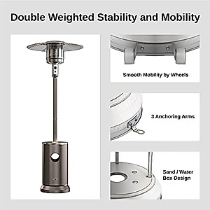 Patio Heater, EAST OAK 50,000 BTU Outdoor Patio Heater with Table Design, Stainless Steel Burner, Triple Protection System, Wheels, Outdoor Heater for Commercial and Residential, 2022 Upgrade, Bronze