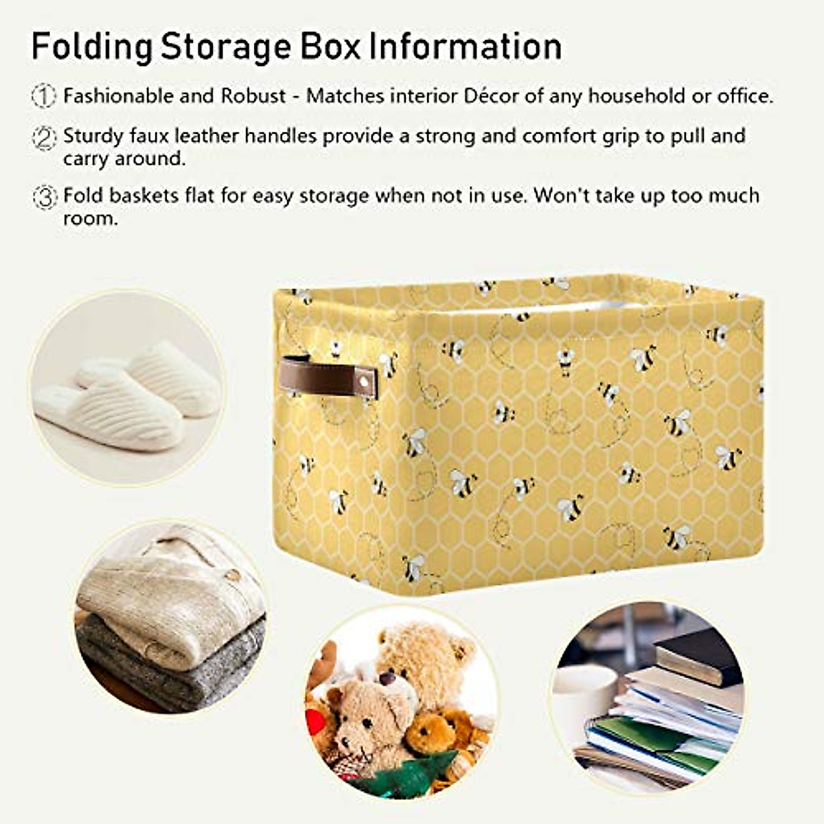 Storage Basket Cube Yellow Animal Bee Honey Comb Large Collapsible Toys Storage Box Bin Laundry Organizer for Closet Shelf Nursery Kids Bedroom,15x11x9.5 in,1 Pack