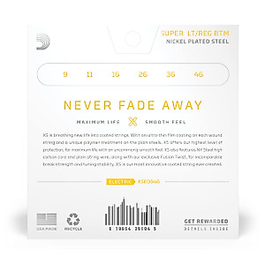 D'Addario Guitar Strings - XS Nickel Coated Electric Guitar Strings - XSE0946 - Maximum Life with Smooth Feel & Exceptional Tone - For 6 String Guitars - 09-46 Super Light Top/Regular Bottom