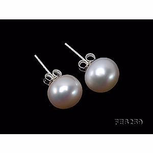 Womens Pearl 925 Sterling Silver Earrings Natural Button White Cultured Freshwater Pearl Stud Earrings AAA Quality