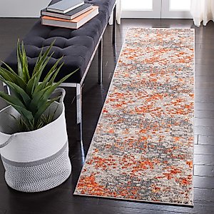 SAFAVIEH Madison Collection Runner Rug - 2'2" x 12', Grey & Orange, Boho Abstract Distressed Design, Non-Shedding & Easy Care, Ideal for High Traffic Areas in Living Room, Bedroom (MAD425H)