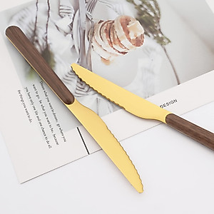 Silverware Set with Holder - Uniturcky Hanging Flatware Set with Stand - 24PCS Cutlery Set with Faux Wooden Handle - Stainless Steel Utensils Set for Home Restaurant Party (Gold, Service for 6)