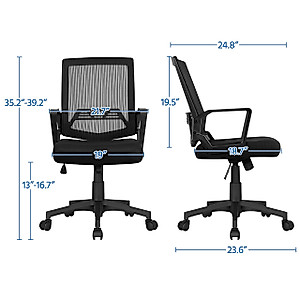 Yaheetech Home Office Modern Desk & Chair Set, Simple Computer Desk 40 Inch with Mesh Mid-Back Height Adjustable Office Chair, Long Writing/Work Desk, Mesh Swivel Chair with Lumbar Support, Black