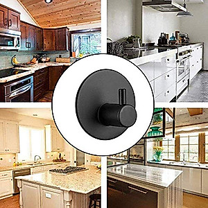 Celbon 4PC Self Adhesive Bath Towel Hook Black Sticky Stainless Steel Robe Hooks Heavy Duty Door Hooks for Bathrooms,Kitchen,Lavatory Closet (4PC, Round Base)