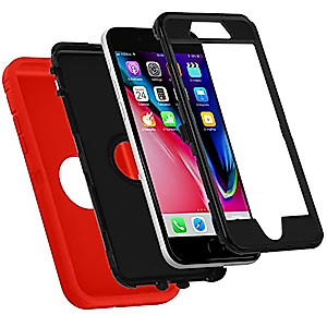 iPhone SE 2020/2022 3-in-1 Full Body Case, Built-in Screen Protector, Shockproof TPU & Hard PC Bumper, Drop-Proof Shell - Red/Black
