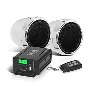 BOSS Audio Systems MC520B 3 Inch Motorcycle Speakers and Amplifier Stereo Sound System - Bluetooth, Weatherproof Full Range Speakers, 2 Channel Amplifier, Wireless Remote, Use With ATV UTV