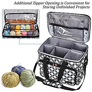 Knitting Bag, Yarn Tote Organizer with Cover and Ajustable Inner Divider for Crochet Hooks, Knitting Needles(up to 14”), Yarn Storage Bag for Carrying Projects and Supplies(No Accessories Included)