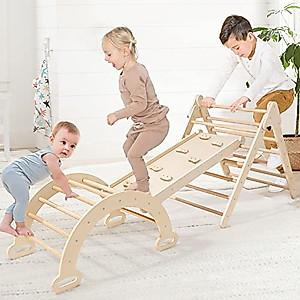 Tiny Land 5 in 1 Pikler Triangle Set, Baby Climbing Toys Indoor Playground, Foldable Toddler Climbing Toys, Wooden Montessori Climbing Set for 2-6 Years, Jungle Gym for Kids