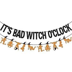 It's Bad Witch O'clock Banner Garland for Halloween Bachelorette Party Decorations