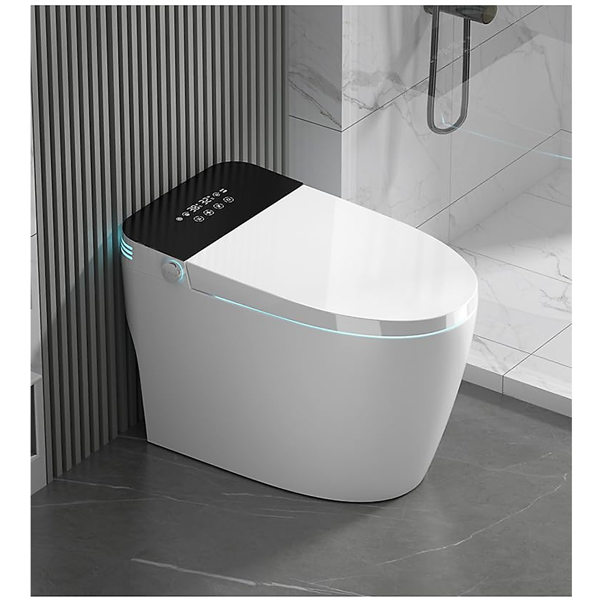 Smart toilet with bidet built in One-piece Bidet Toilet Seat,Foot Sensor Flushing, Heated Seat and Multi-Functional Remote Control Night Light,LED Display-Black