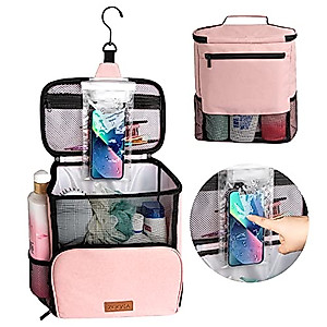 Shower Bag with Phone Pocket Holder, Extra Large Portable Hanging Mesh Shower Bathroom Tote Caddy for College Dorm, Travel, Gym, Camping, Quick Dry Shower Carrier for Women Men