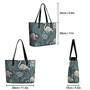 Womens Handbag Flamingos And Flowers Leather Tote Bag Top Handle Satchel Bags For Lady