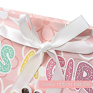 Loveinside Baby Girl Gift Bag Pink Animal Design with Tissue Paper and Greeting Card for Baby Shower, New Parents, and More - 13" x 10" x 5", 1 Pcs