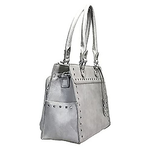 Zzfab Medium Studded Gun Purse Leatherette Locking Concealed Carry Bag Light Grey