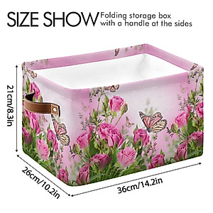 ALAZA Pink Rose Floral Butterfly Foldable Storage Box Storage Basket Organizer Bins with Handles for Shelf Closet Living Room Bedroom Home Office 1 Pack